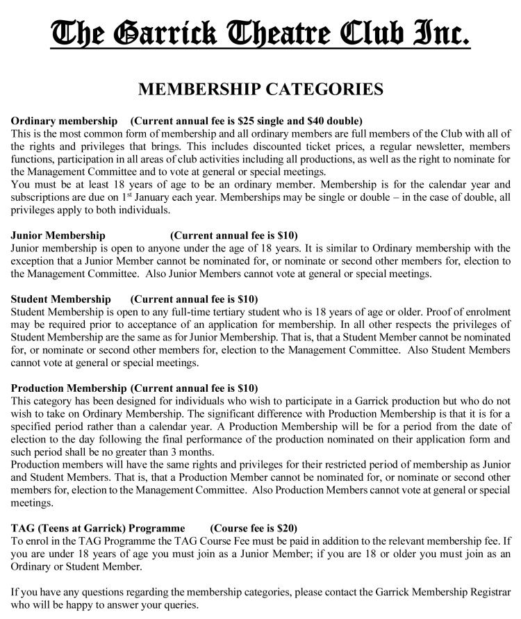 Membership – Garrick Theatre Club Inc.
